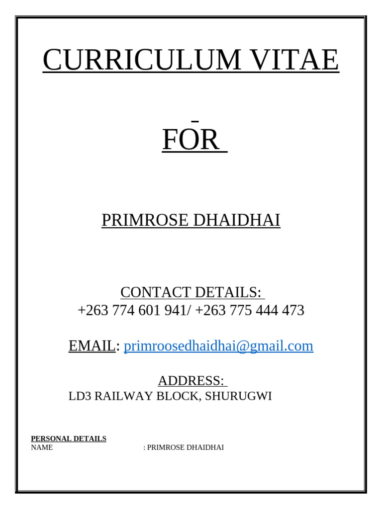 Curriculum Vitae Primrose Dhaidhai | PDF