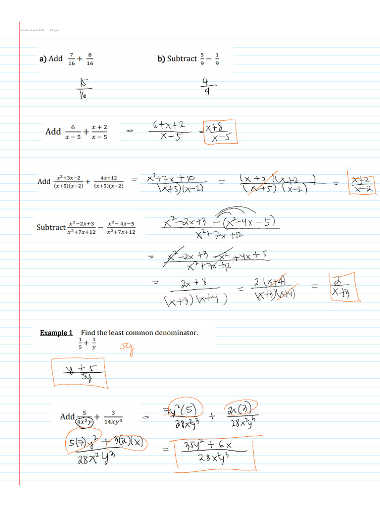 Adding - Subtracting - Rational - Expressions Discussion | PDF