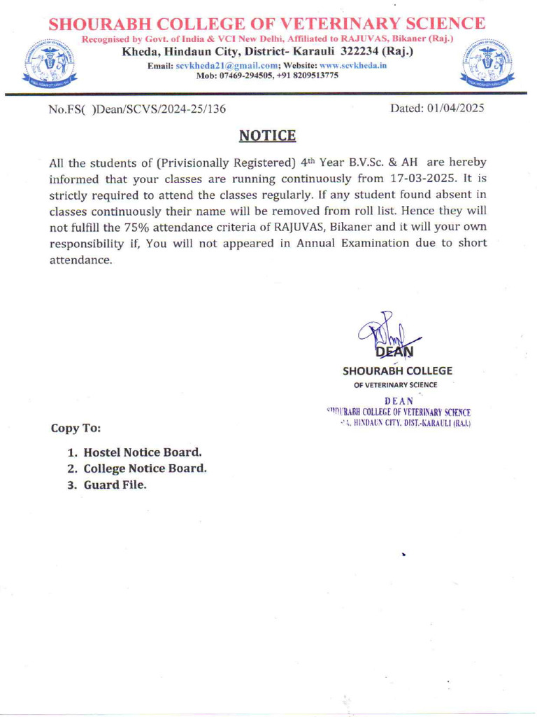 Notice 4th Year Students | PDF