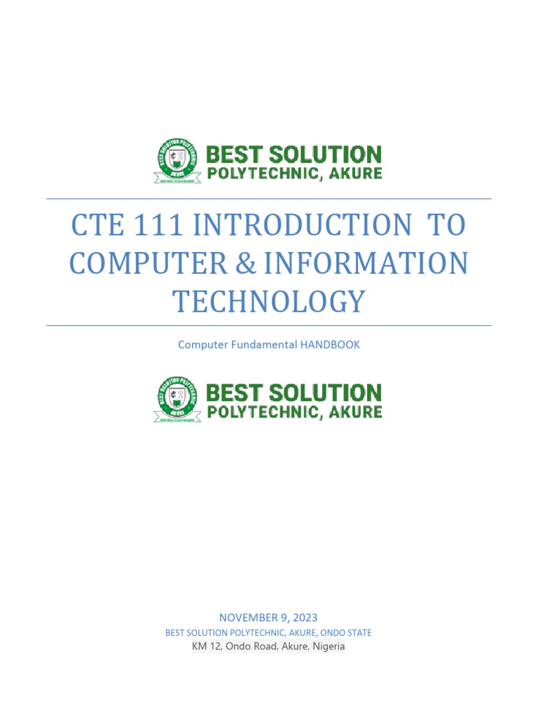CTE 111 - Introduction to Computers & Information Technology | PDF | Operating System | Hard ...