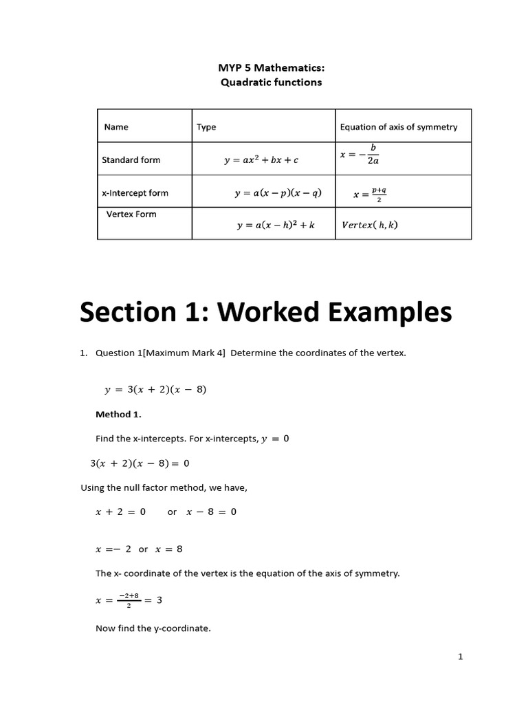 Worksheet 1 On Quadratic Functions | PDF | Mathematical Analysis | Mathematical Objects