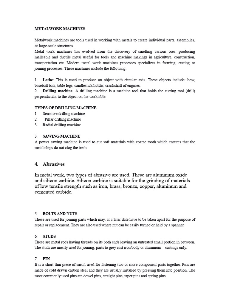 METALWORK MACHINES jss3 1 | PDF | Metalworking | Drilling
