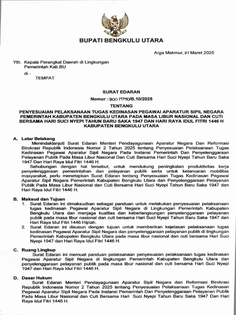 SE BUPATI Tentang WFO &WFH, 24 S.D 27 Maret 2025 | PDF