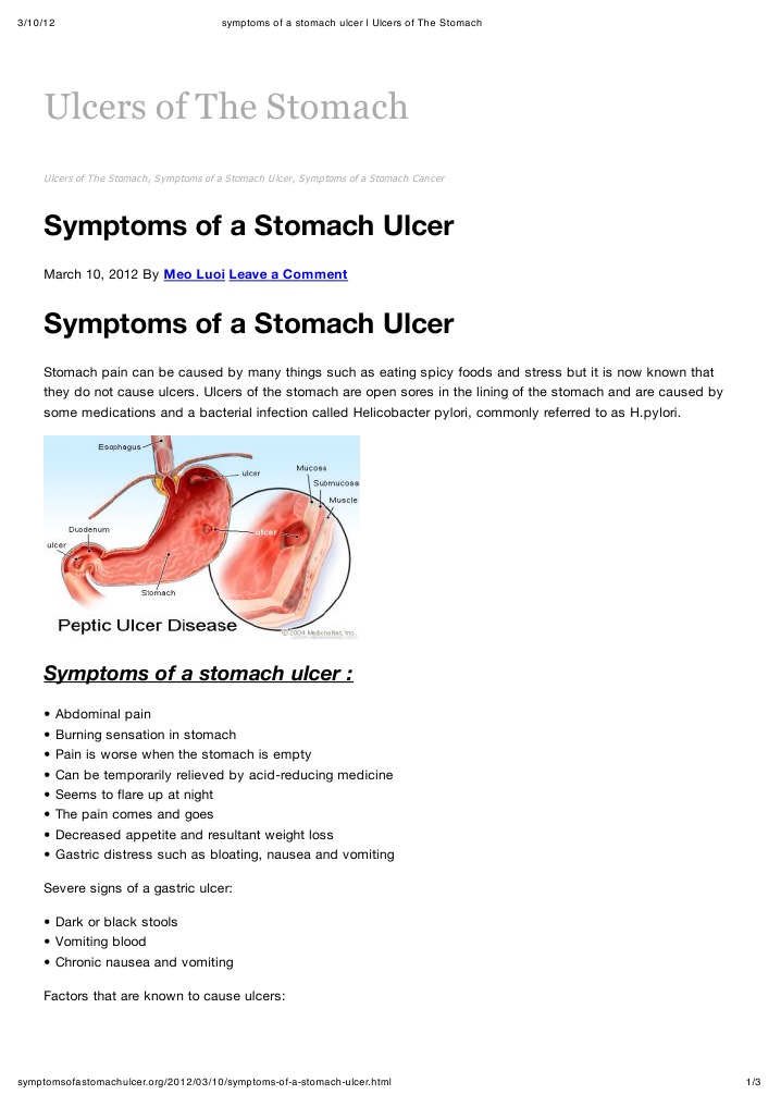 Symptoms of A Stomach Ulcer - Ulcers of The Stomach | Peptic Ulcer ...