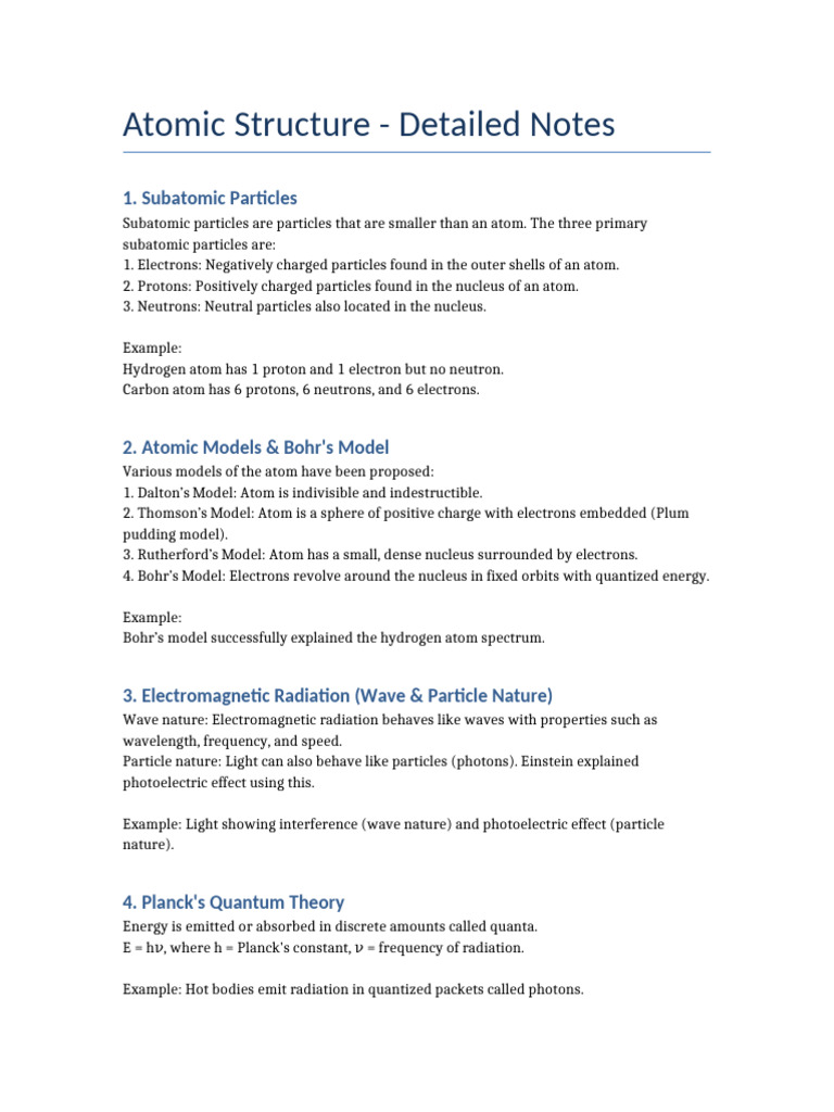 Atomic_Structure_Notes_Sandeep | PDF | Atoms | Atomic Orbital