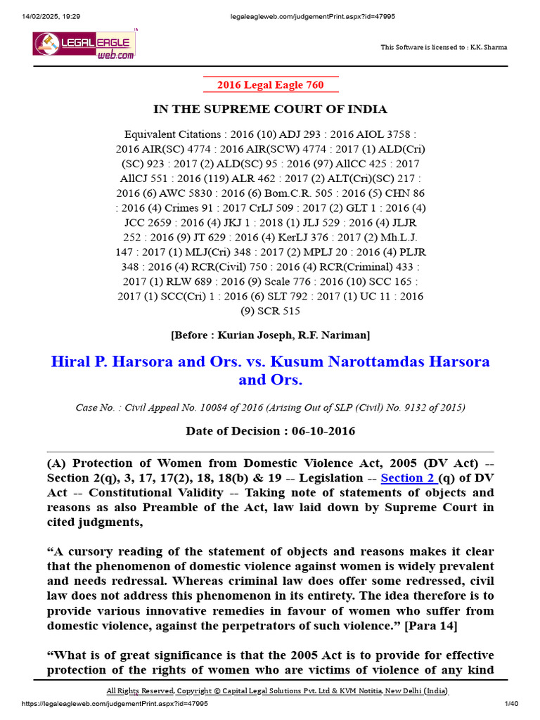 Hiral P Harsora vs Kusum Narottamdas Harsora | PDF | Leasehold Estate | Landlord