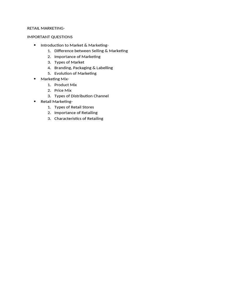 MARKETING - Important Ques | PDF