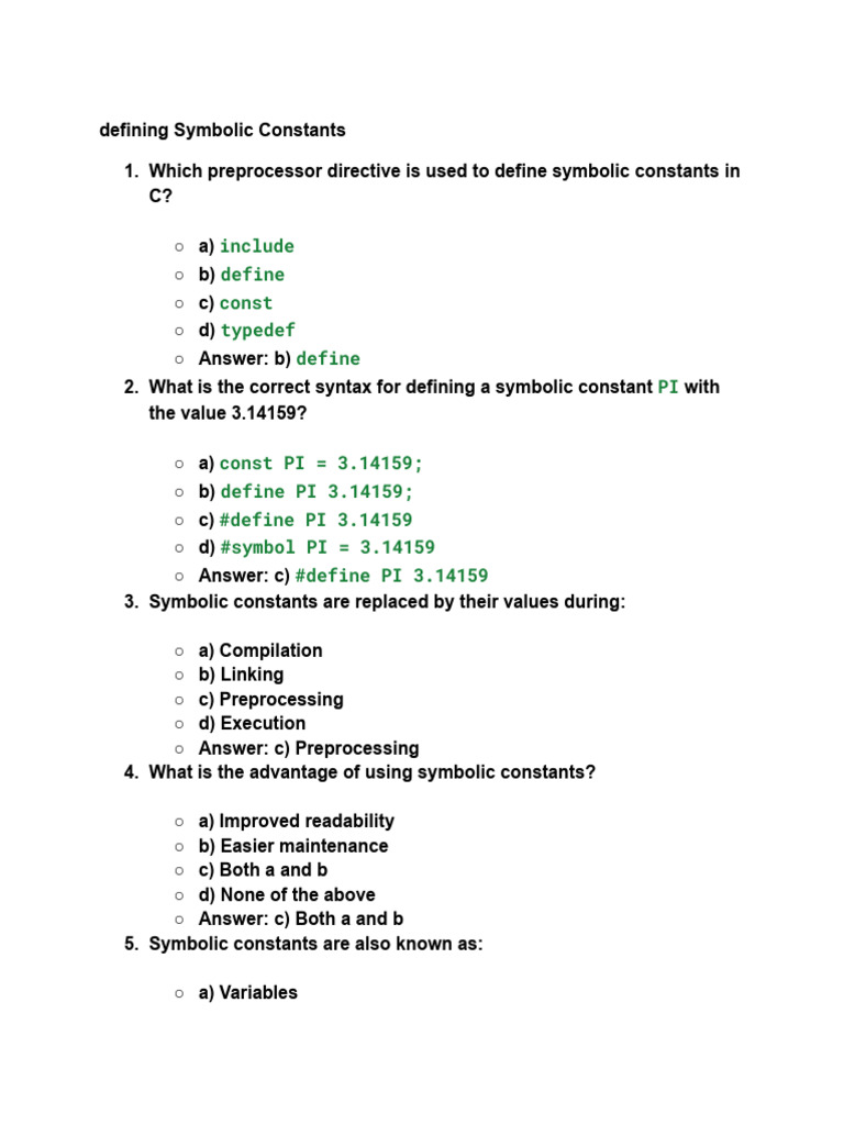 Defining Symbolic Constants in C | PDF