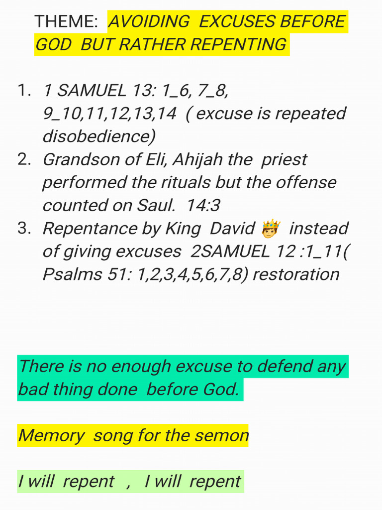 AVOIDING EXCUSES BEFORE GOD BUT RATHER REPENTING | PDF