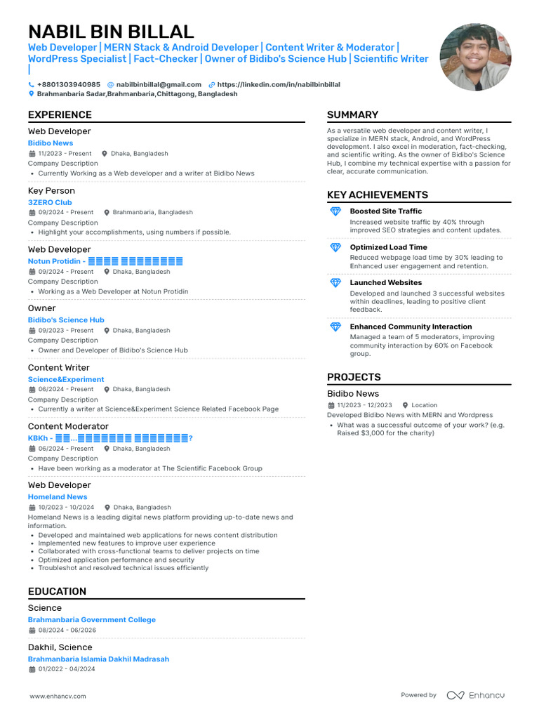 Resume of Nabil Bin Billal | PDF | Word Press | Information Technology