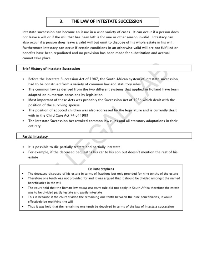 The Law of Intestate Succession | PDF | Intestacy | Kinship And Descent