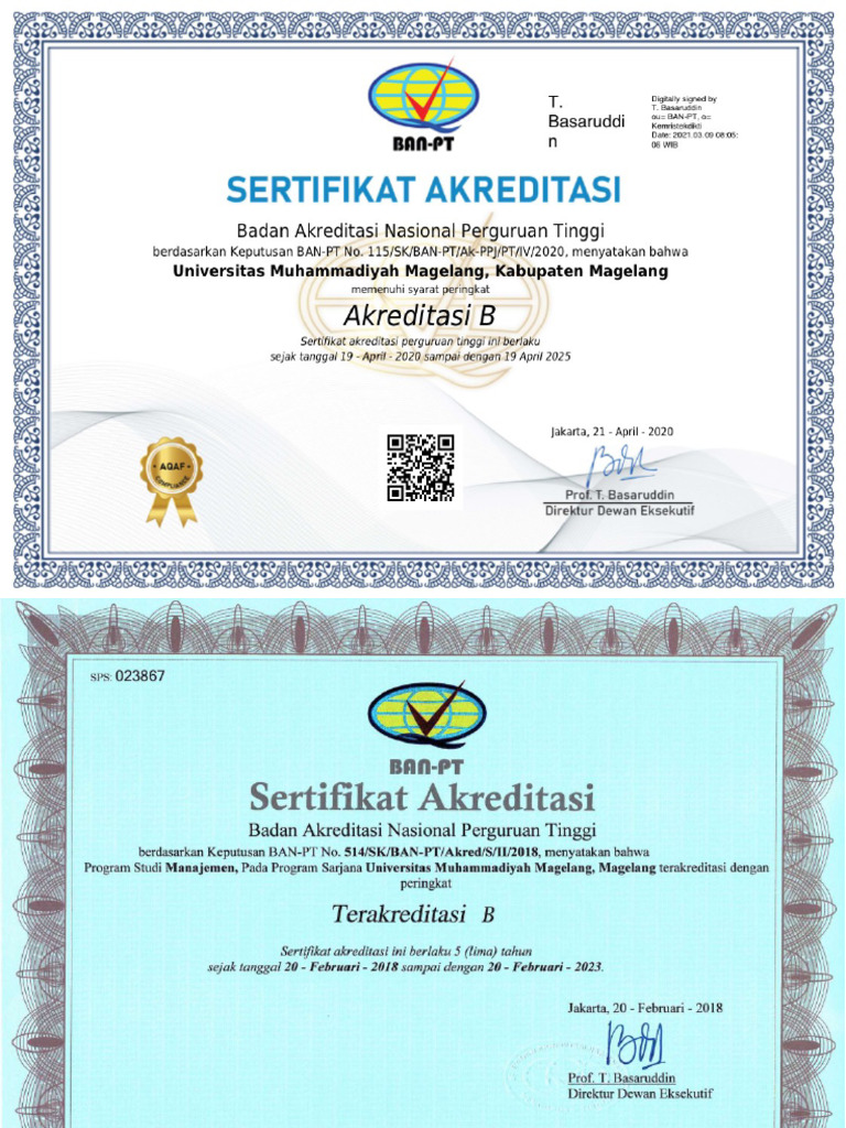 Sertifikat Akreditasi Universitas Dan Program Studi | PDF