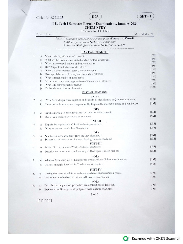 R23 (JNTUK) Chemistry Papers | PDF