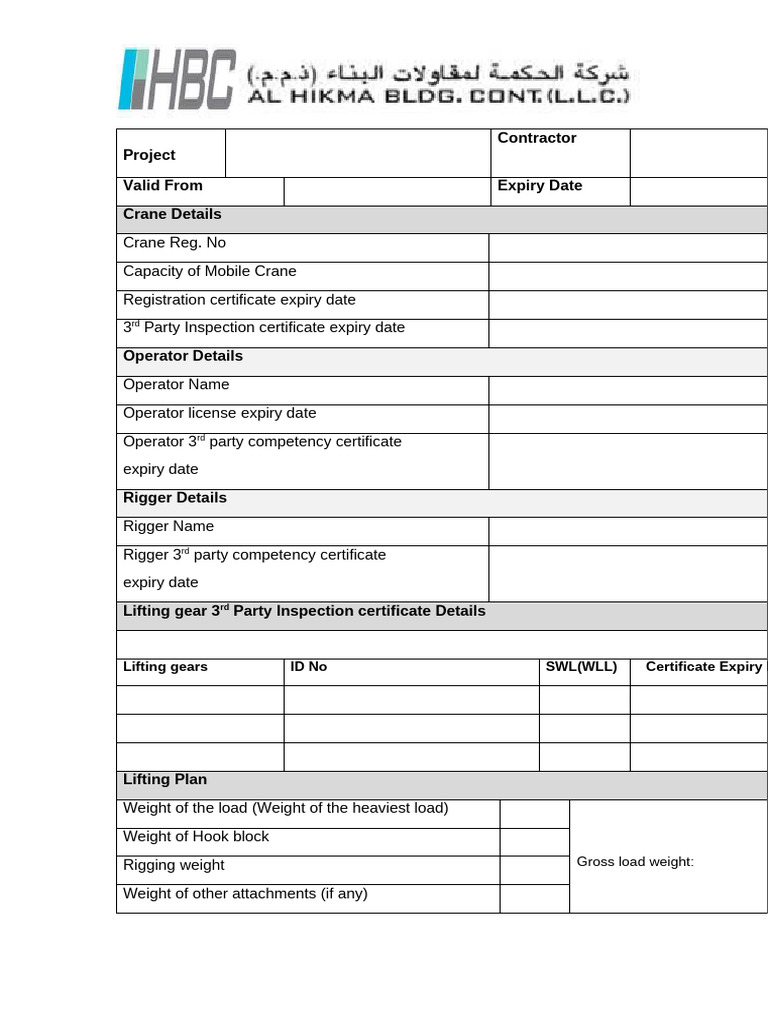 Lifting PERMIT HBC | PDF