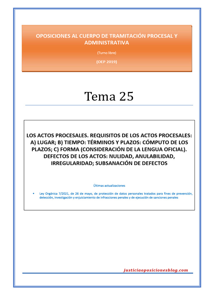 TRAMITACIÓN Tema 25 - Actos Procesales. Lugar, Tiempo y Forma | PDF ...