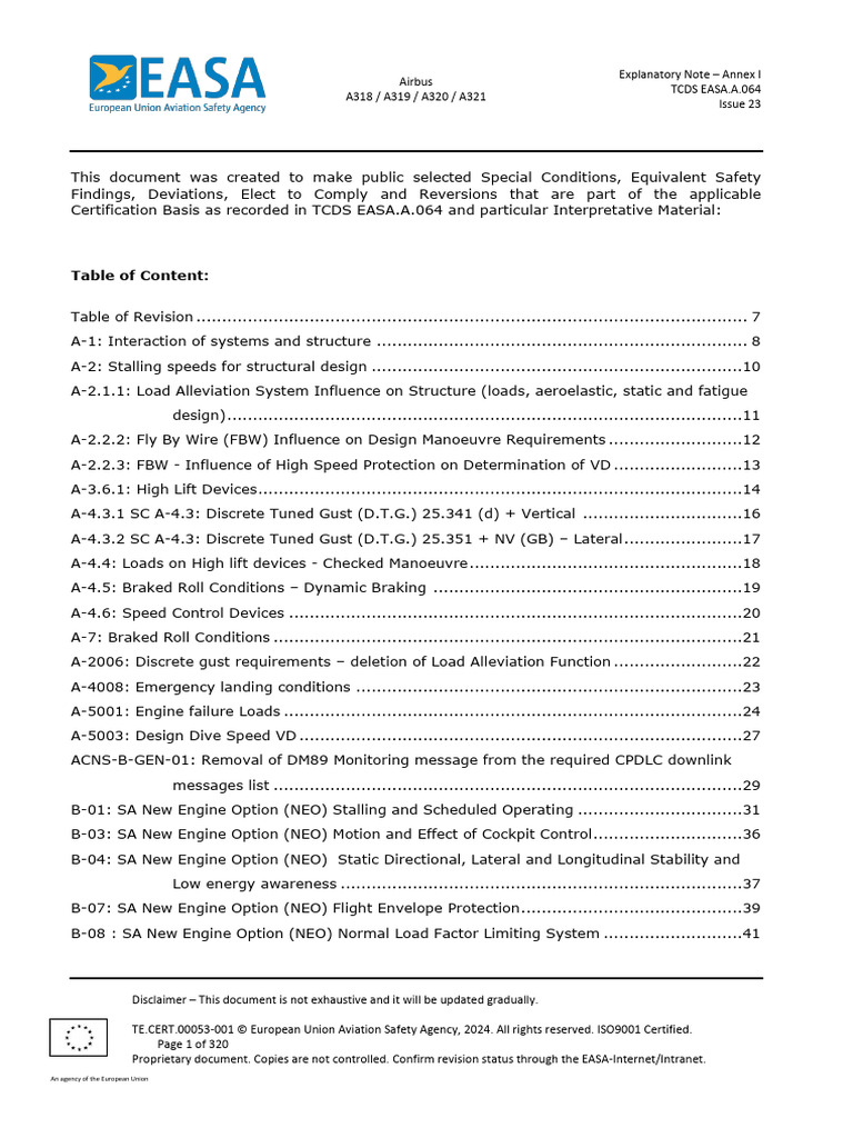 Explanatory Note TCDS EASA.A.064 Airbus A318 A319 A320 A321 ANNEX I Iss ...