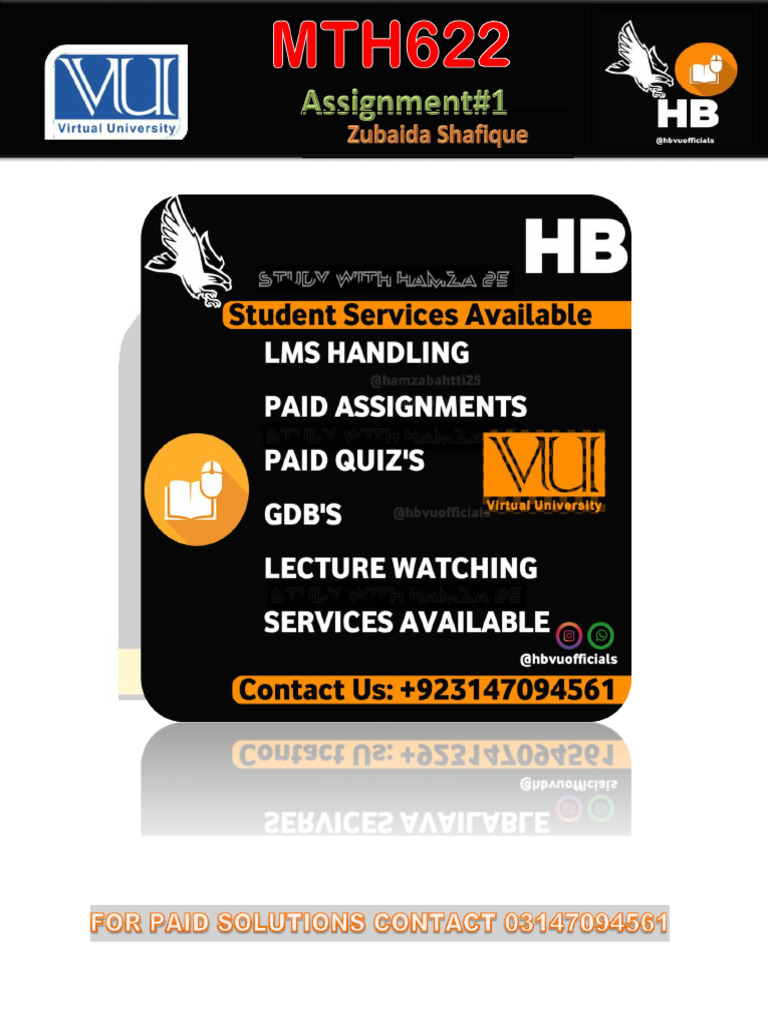 MTH622 Zubaida Shafique ASSIGNMENT NO 1 ANSWER FALL 2024 BY HB (studywithhamza25) | PDF