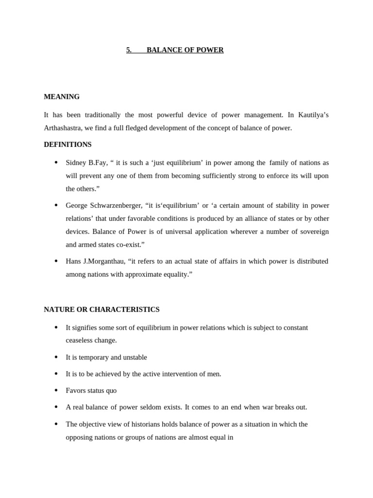 Balance of Power pol science notes | PDF | Peace | Political Science