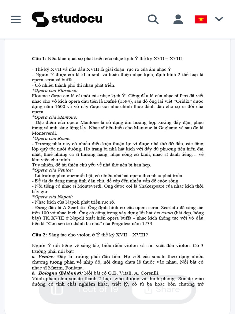 Lịch Sử Âm Nhạc Thế Giới - Đề Cương Ôn Tập - Câu 1 Nêu Khái Quát Sự ...