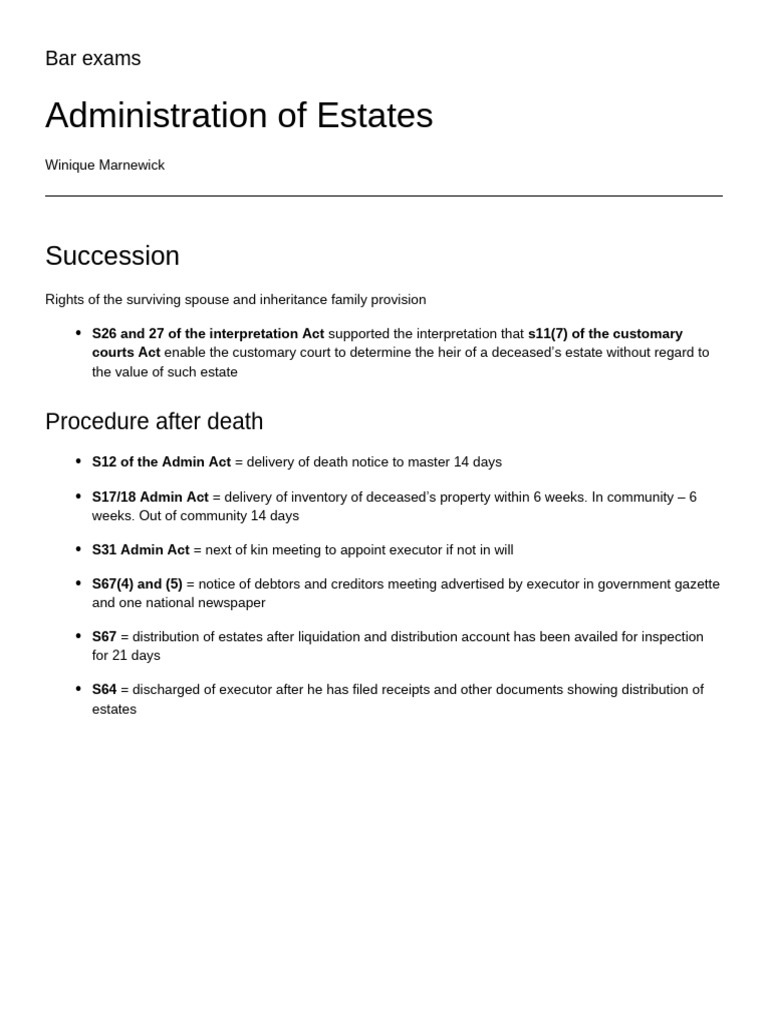 Estate Administration and Succession Law Guide | PDF | Will And ...