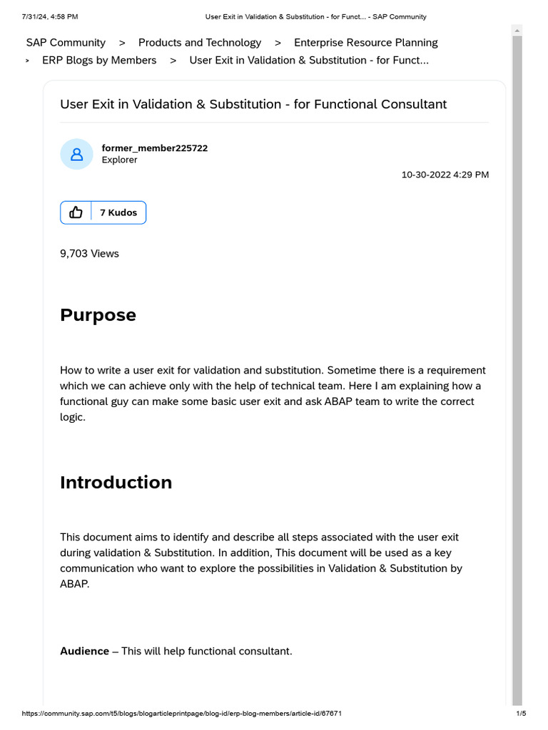 User Exit in Validation & Substitution - For Funct... - SAP Community | PDF | Enterprise ...