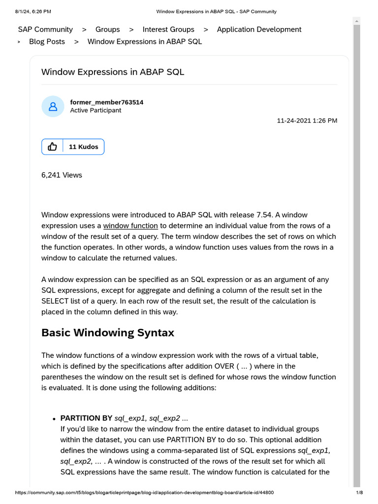 Window Expressions in ABAP SQL - SAP Community | PDF | Programming ... Window Expressions in ABAP SQL - SAP Community | PDF | Programming ...