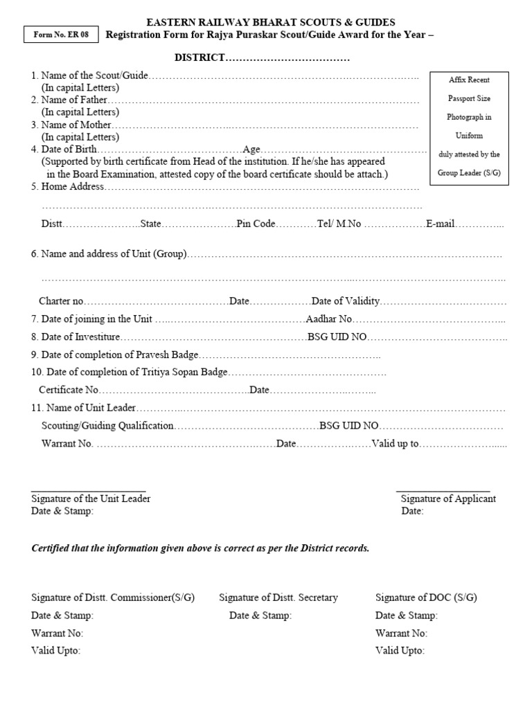Form-08 - Rajaya Purasakr Regn FRM & Inf Sheet-1 | PDF | Scouting