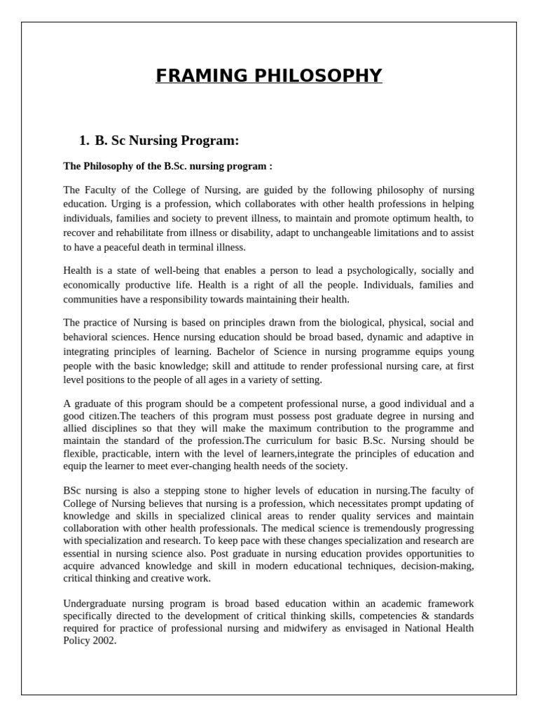 B.Sc Nursing Program Philosophy Overview | PDF | Nursing | Critical ...