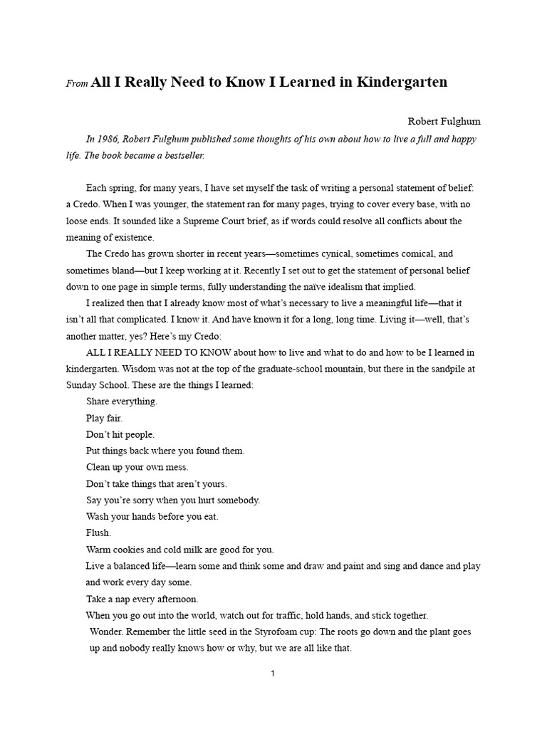 Life Lessons from Kindergarten | PDF