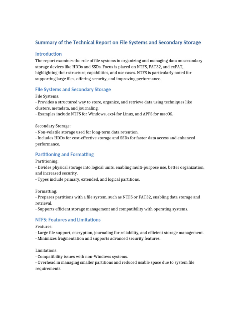 Summary of File Systems and Secondary Storage | PDF | File System | Computer Data Storage