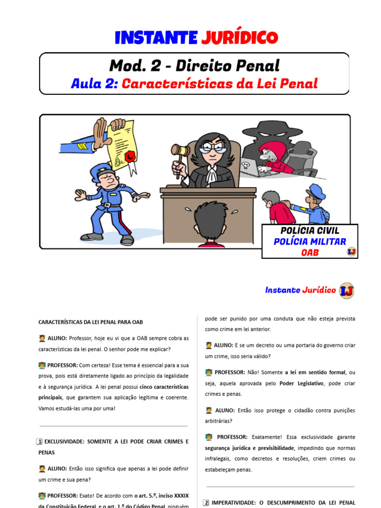 Apostila Com Resumo - Mod. 2 - Aula 2 - Caracteríricas Da Lei Penal | PDF | Crimes | Crime e ...