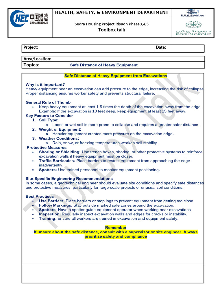 JAN SECOUND WEEK Mass Tool Box Topic Safe Distance of Heavy Equipment ...