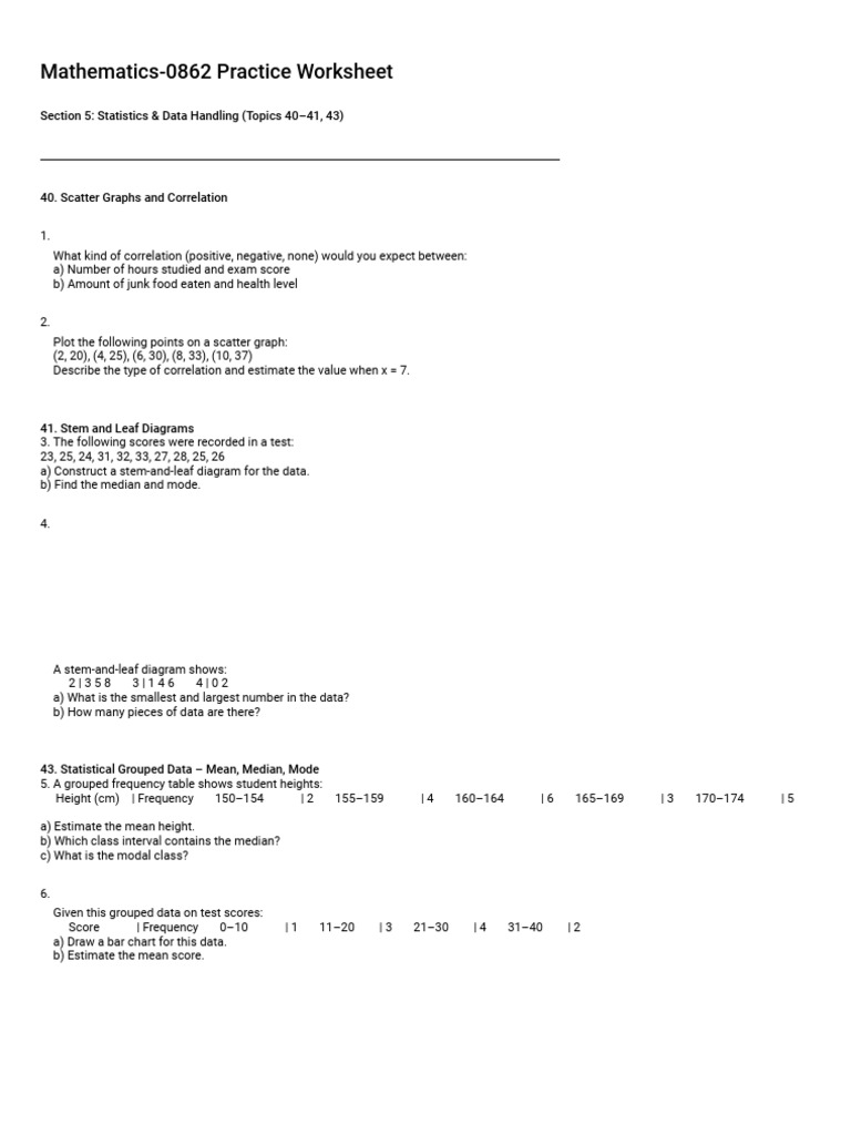 Statistical data Worksheet | PDF