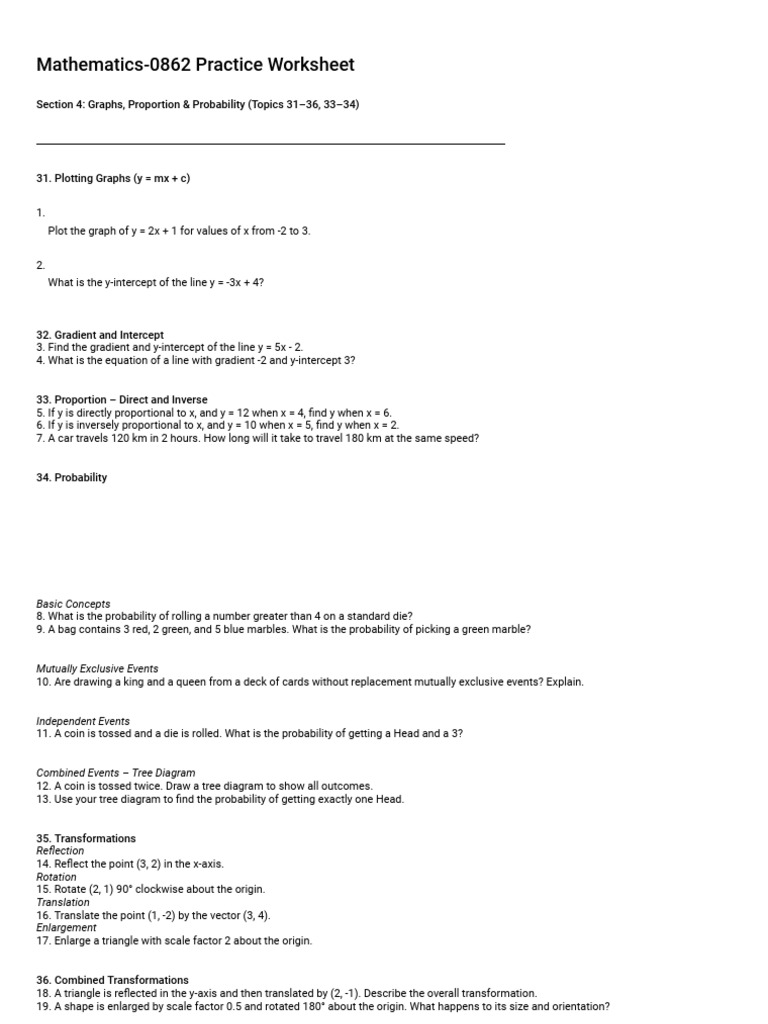 Grade 6 Transformations Worksheet Pdf
