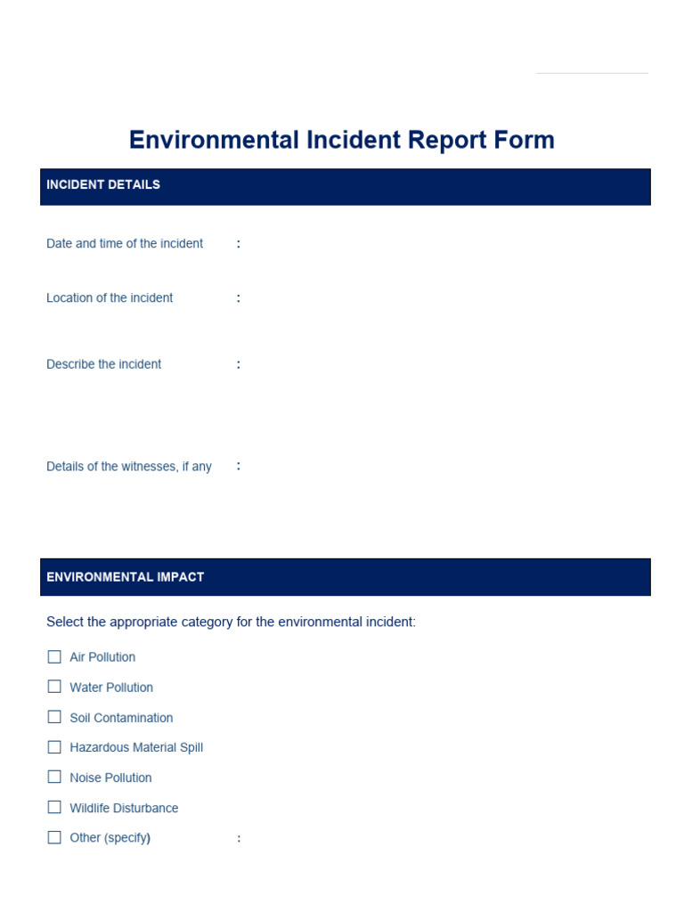 Environmental Incident Report Template | PDF