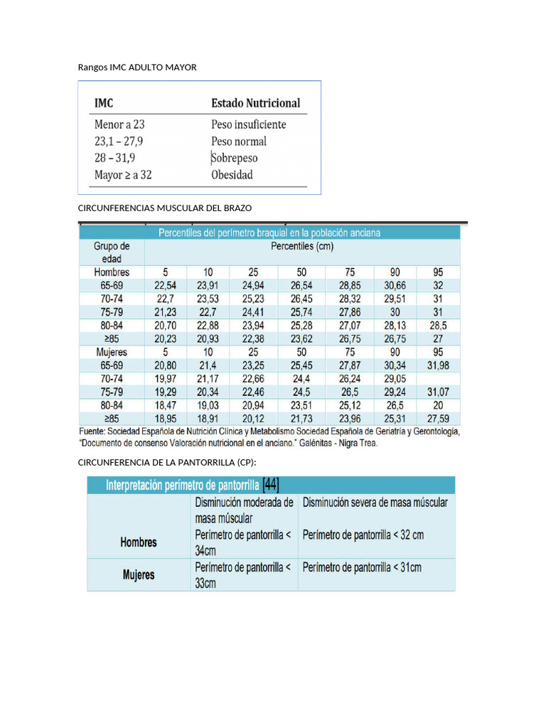 Rangos IMC y Medidas Corporales Adulto Mayor | PDF