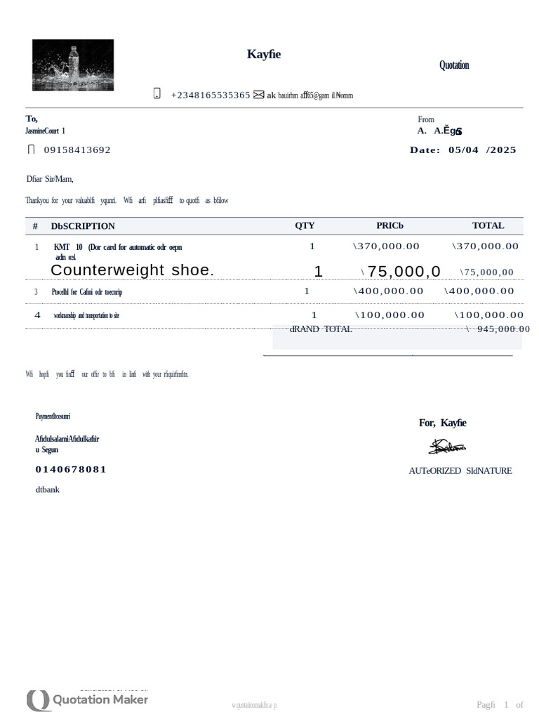 Quotation for Kayfie Services | PDF