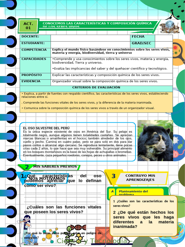 Ficha de Actividad S1 (U1) (1° Grado) - CyT | PDF | Organismos | Sustancias químicas