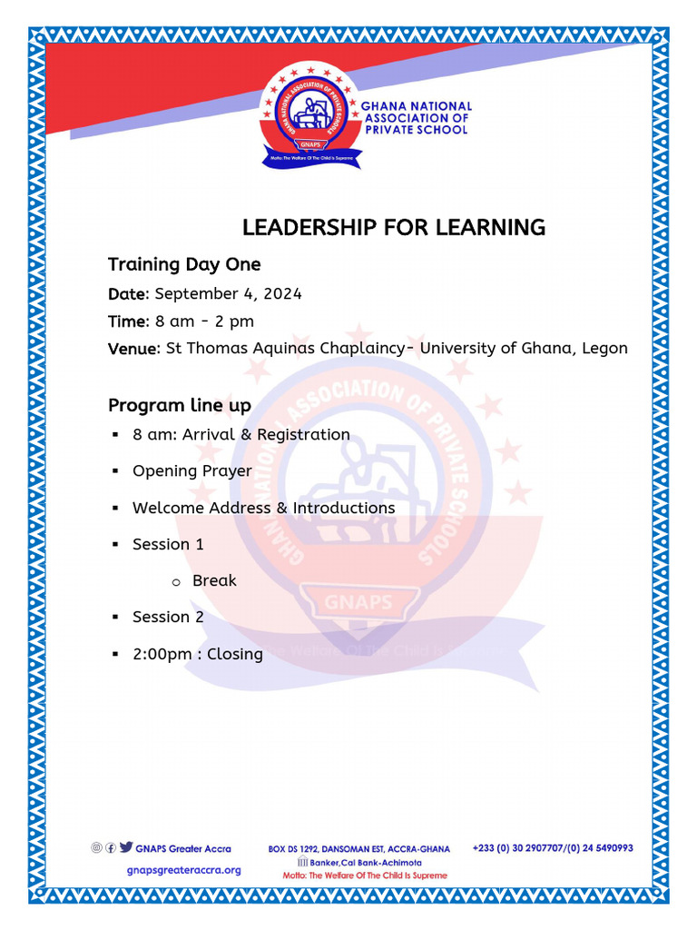 Programme line-up LEADERSHIP FOR LEARNING 2024 | PDF