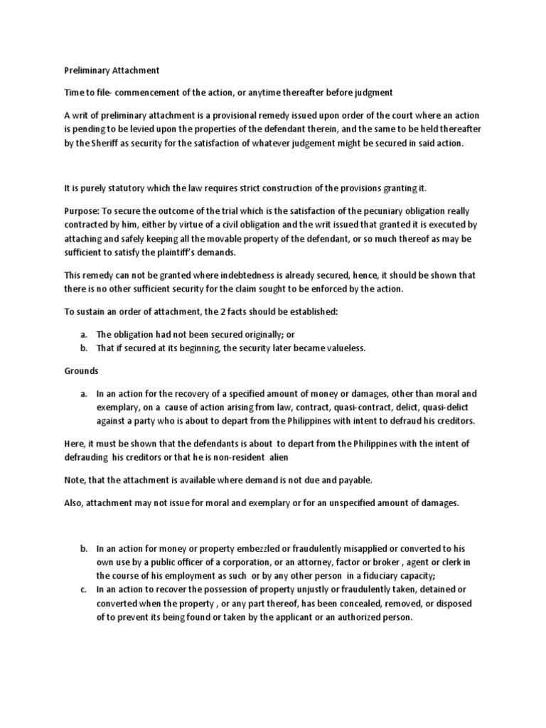 Preliminary Attachment Notes | PDF | Fraud | Judgment (Law)