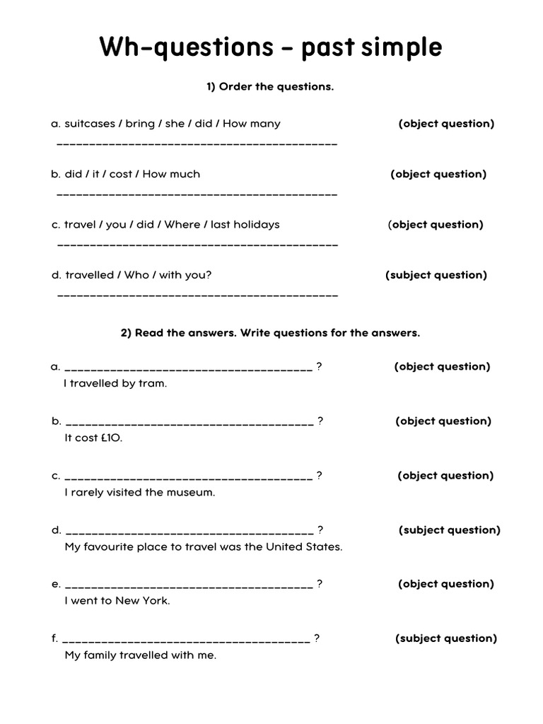 Wh-Questions in Past Simple Exercises | PDF