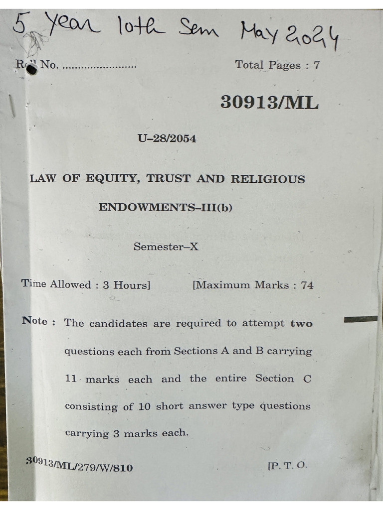 Law of Equity, Trust and Religious Endowments | PDF