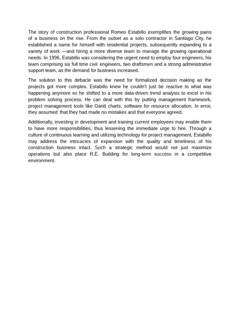 Romeo Estabillo's Construction Growth Strategy | PDF