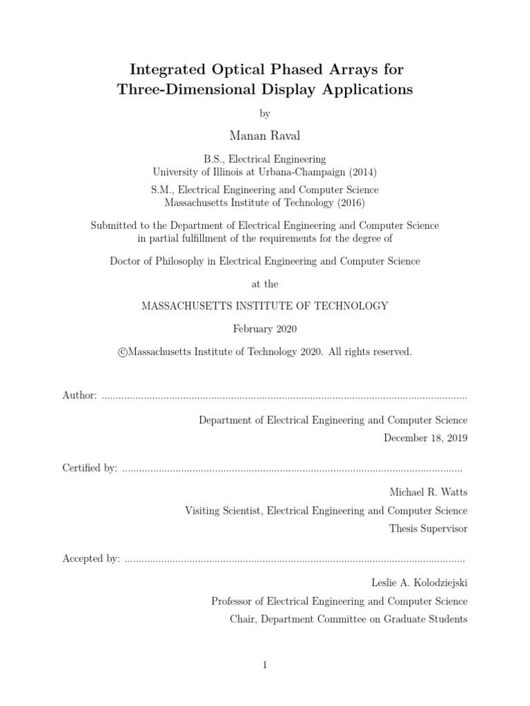 Integrated Optical Phased Arrays For Three-Dimensional Display Applications | PDF | Antenna ...