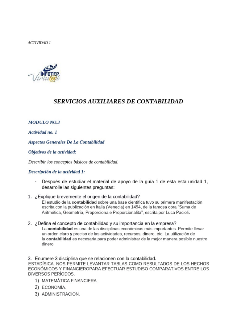 Actividad 1 Unidad 1 Modulo 3 | PDF | Contabilidad | Contador