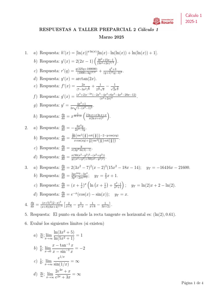 Sol Taller Preparcial 2 C1 2025 1 | PDF | Elasticidad (economía) | Ciencias económicas