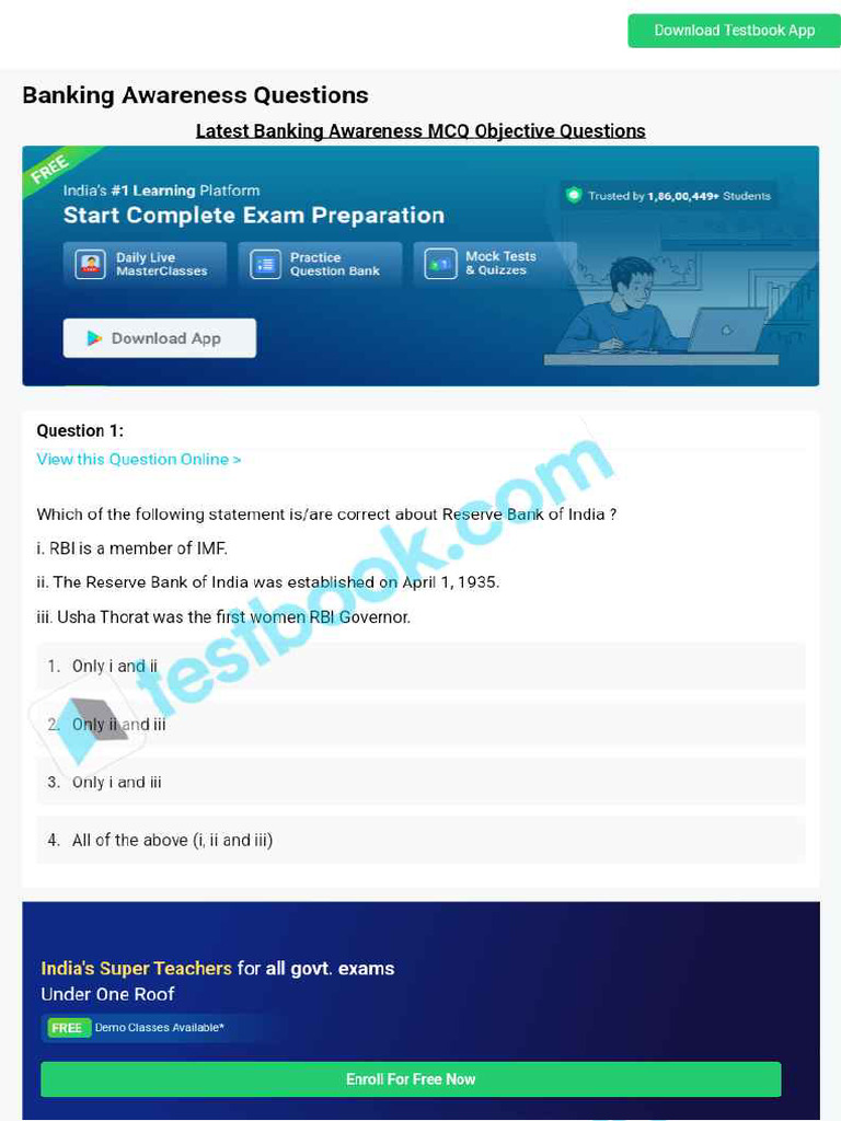 MCQ On Banking Awareness 5eea6a0839140f30f369d89f | PDF