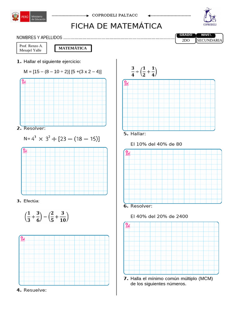 Ficha de Matemática 2do Sec | PDF
