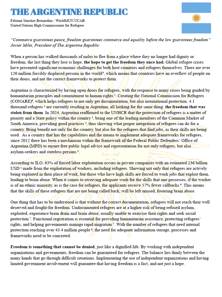 Position Paper Argentina | PDF | Refugee | United Nations High Commissioner For Refugees