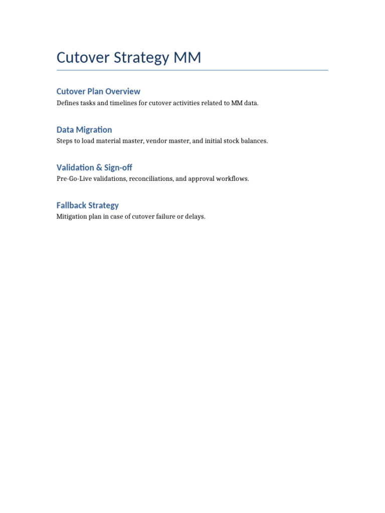 MM Data Migration Cutover Plan | PDF